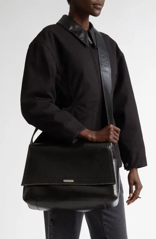 Alexander Mcqueen Slouch Crackled Leather Messenger Bag In Black